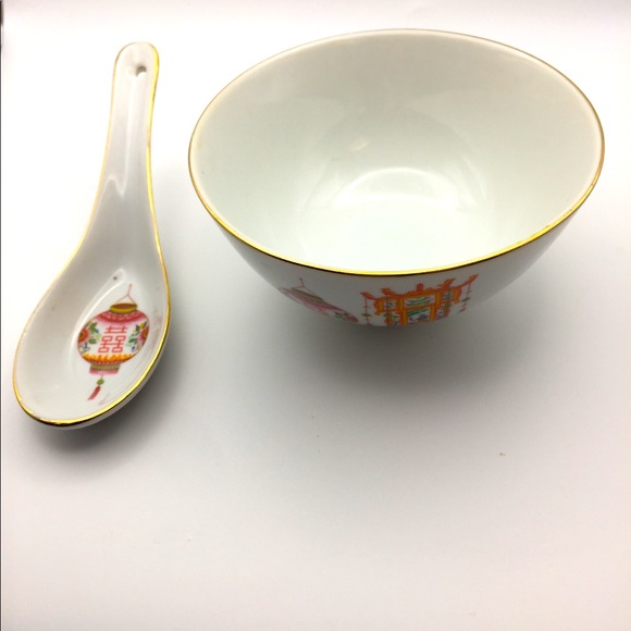 Dining | Vintage Chines Rice Miso Soup Bowl And Spoon Set | Poshmark